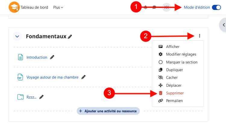 Supprimer une section [Ajouter ou supprimer des sections]